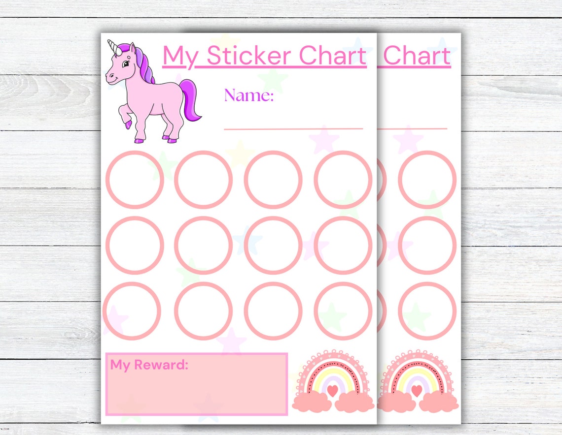 Printable Unicorn Children's Reward Sticker Chart, Rainbow Stars and ...