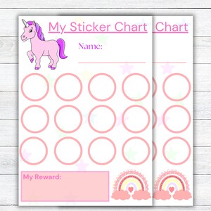 Printable Unicorn Children's Reward Sticker Chart, Rainbow Stars and ...