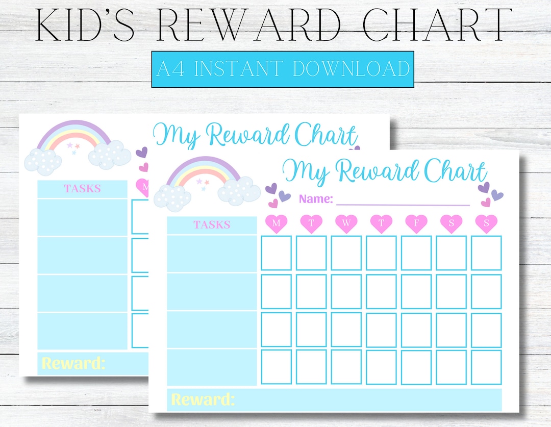 Kids & Toddler Reward Chart Printable, Rainbow, Hearts, Daily Weekly ...