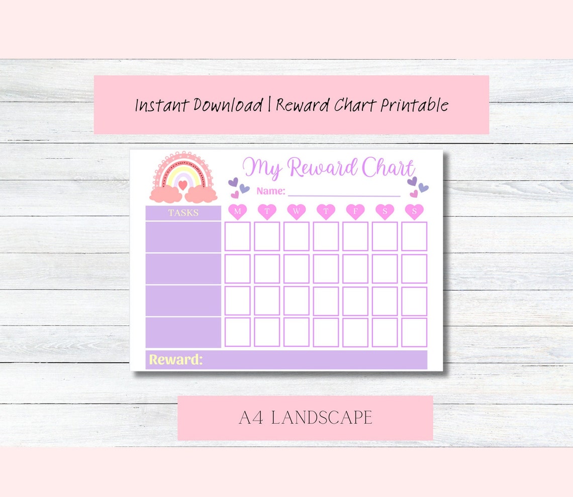 Kids & Toddler Reward Chart Printable, Rainbow, Hearts, Daily Weekly ...