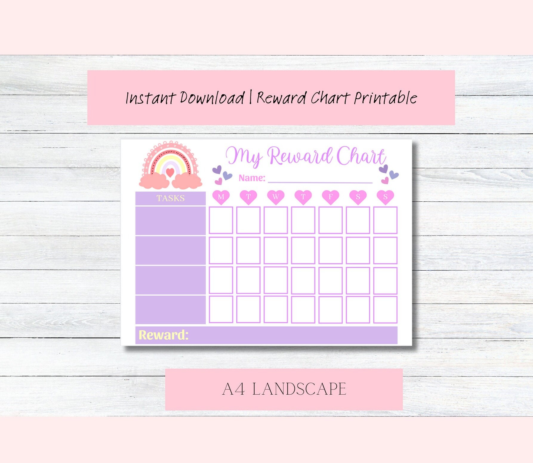 Kids & Toddler Reward Chart Printable, Rainbow, Hearts, Daily Weekly ...