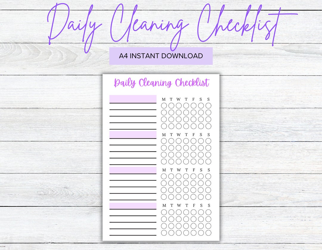 Printable Daily Cleaning Schedule Checklist, Chore Chart Checklist ...