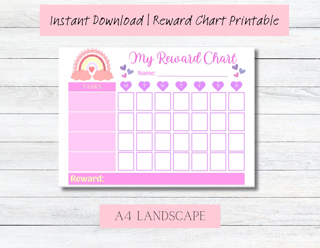 Kids & Toddler Reward Chart Printable, Rainbow, Hearts, Daily Weekly ...