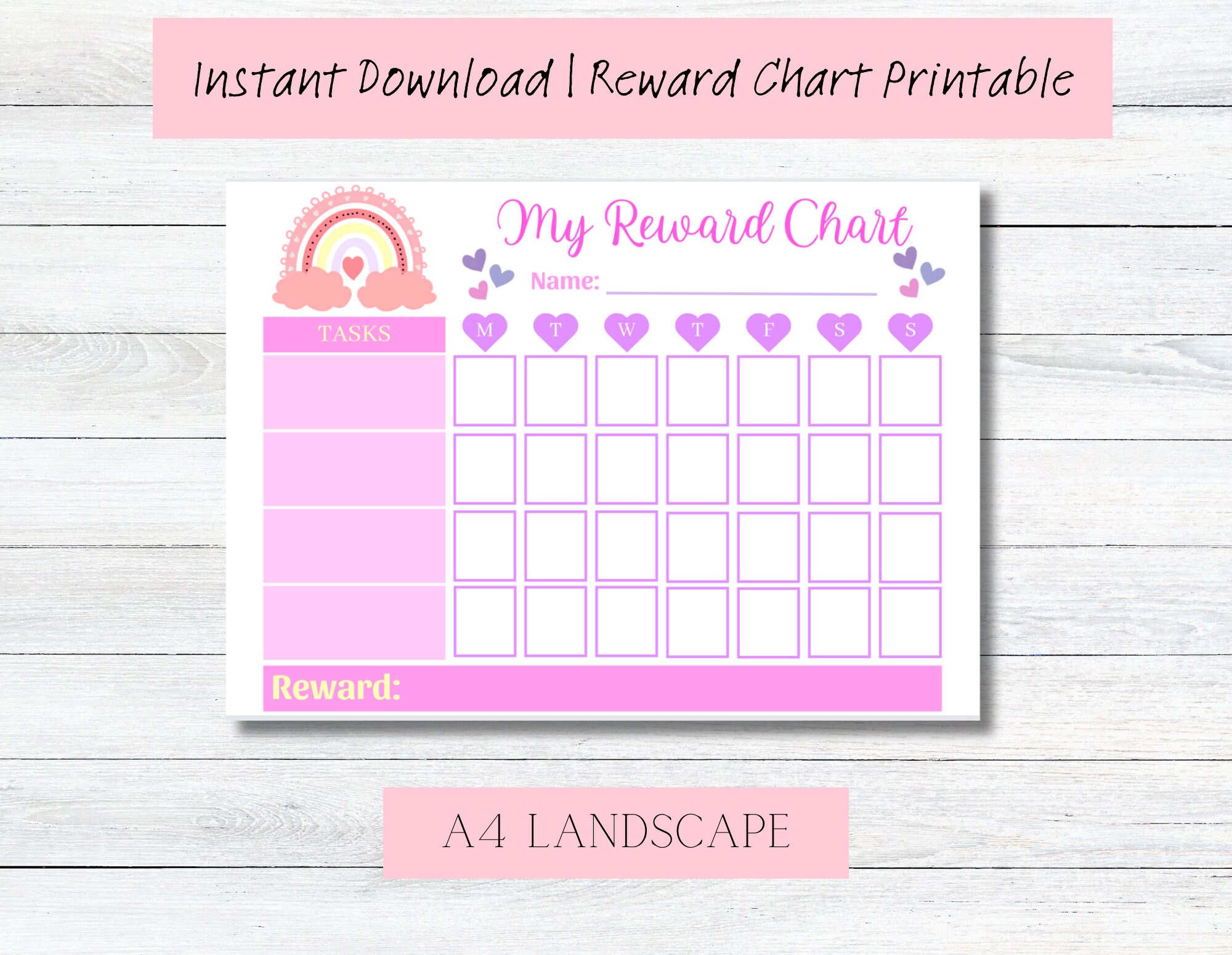 Kids & Toddler Reward Chart Printable, Rainbow, Hearts, Daily Weekly ...