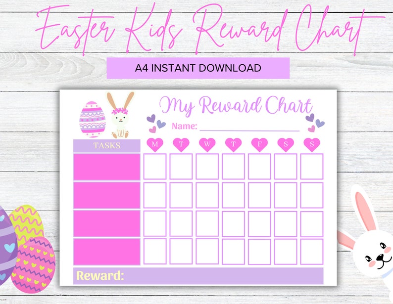 Easter Kids & Toddler Reward Chart Printable, Rainbow, Hearts, Daily ...