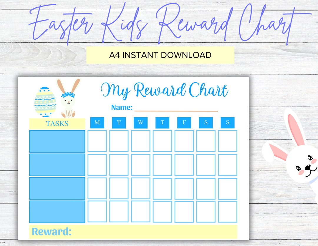 Easter Kids & Toddler Reward Chart Printable, Hearts, Daily Weekly ...