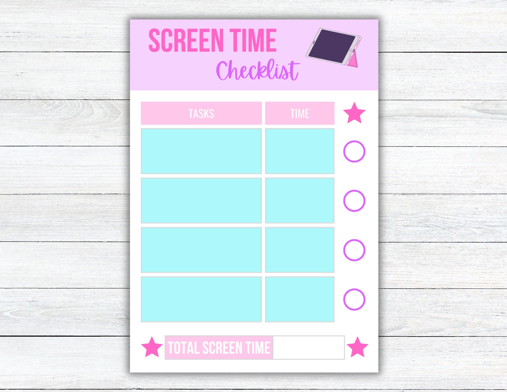 Printable Screen Time Daily Checklist, Weekly Summer Checklist, Summer ...