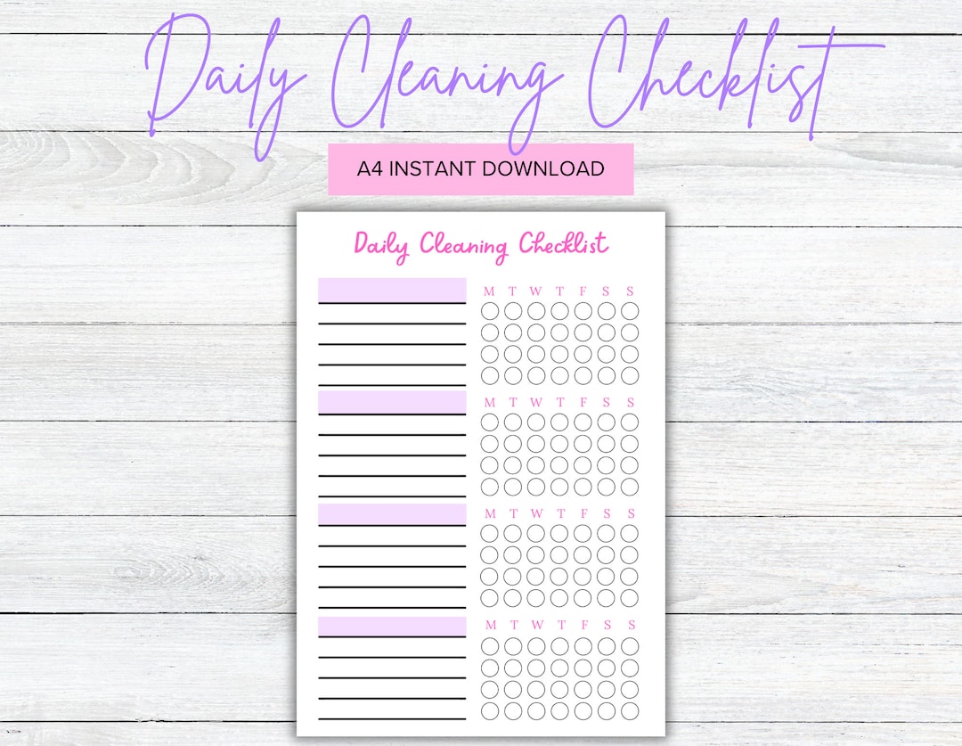 Printable Daily Cleaning Schedule Checklist, Chore Chart Checklist ...
