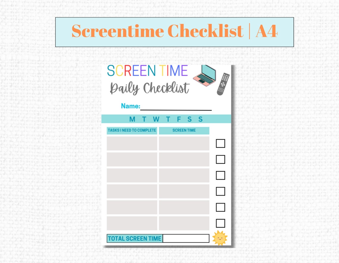 Printable Screen Time Daily Checklist Weekly Summer - Etsy