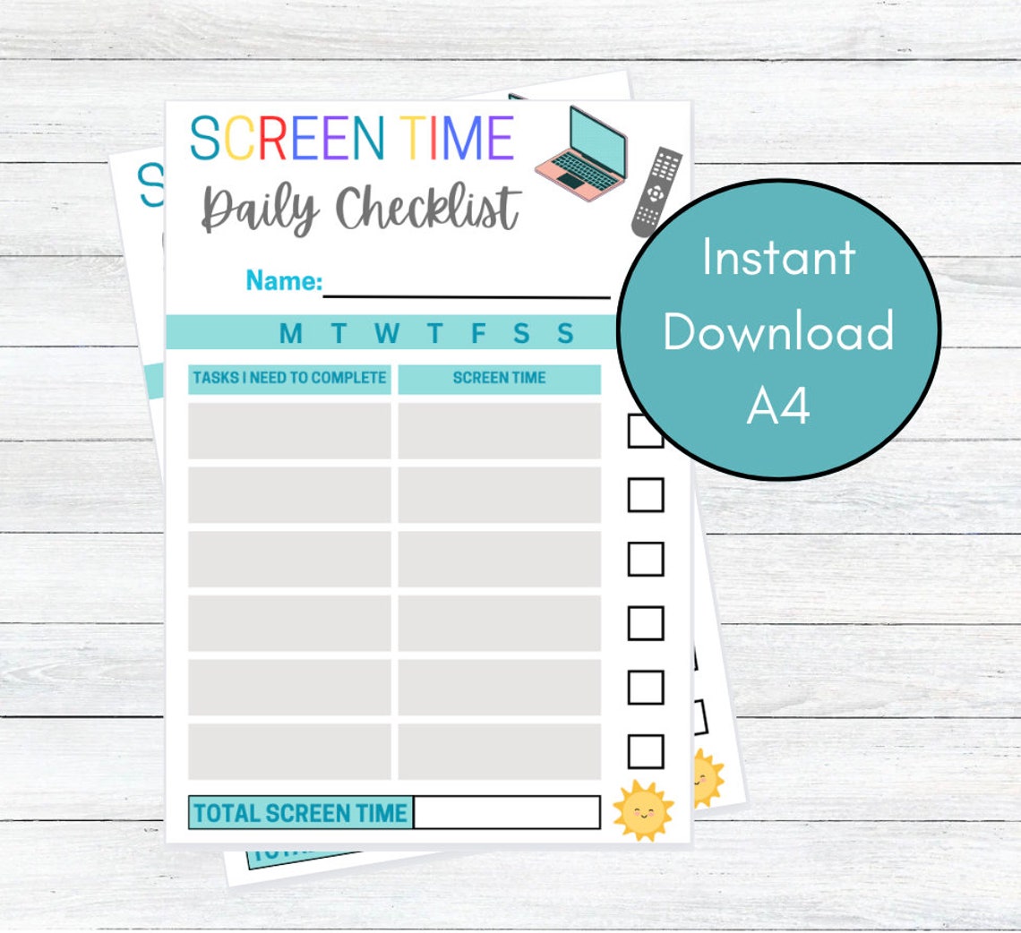 Printable Screen Time Daily Checklist Weekly Summer - Etsy