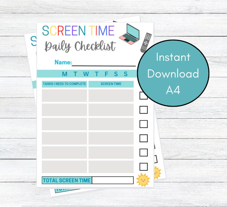 Printable Screen Time Daily Checklist, Weekly Summer Checklist, Summer ...