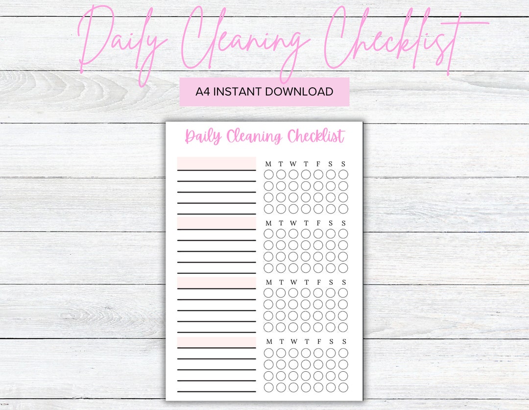 Printable Daily Cleaning Schedule Checklist, Chore Chart Checklist ...