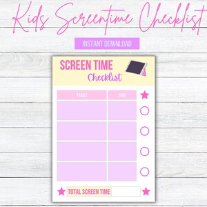 Printable Screen Time Daily Checklist, Weekly Summer Checklist, Summer Screen Time, Chore Chart ...