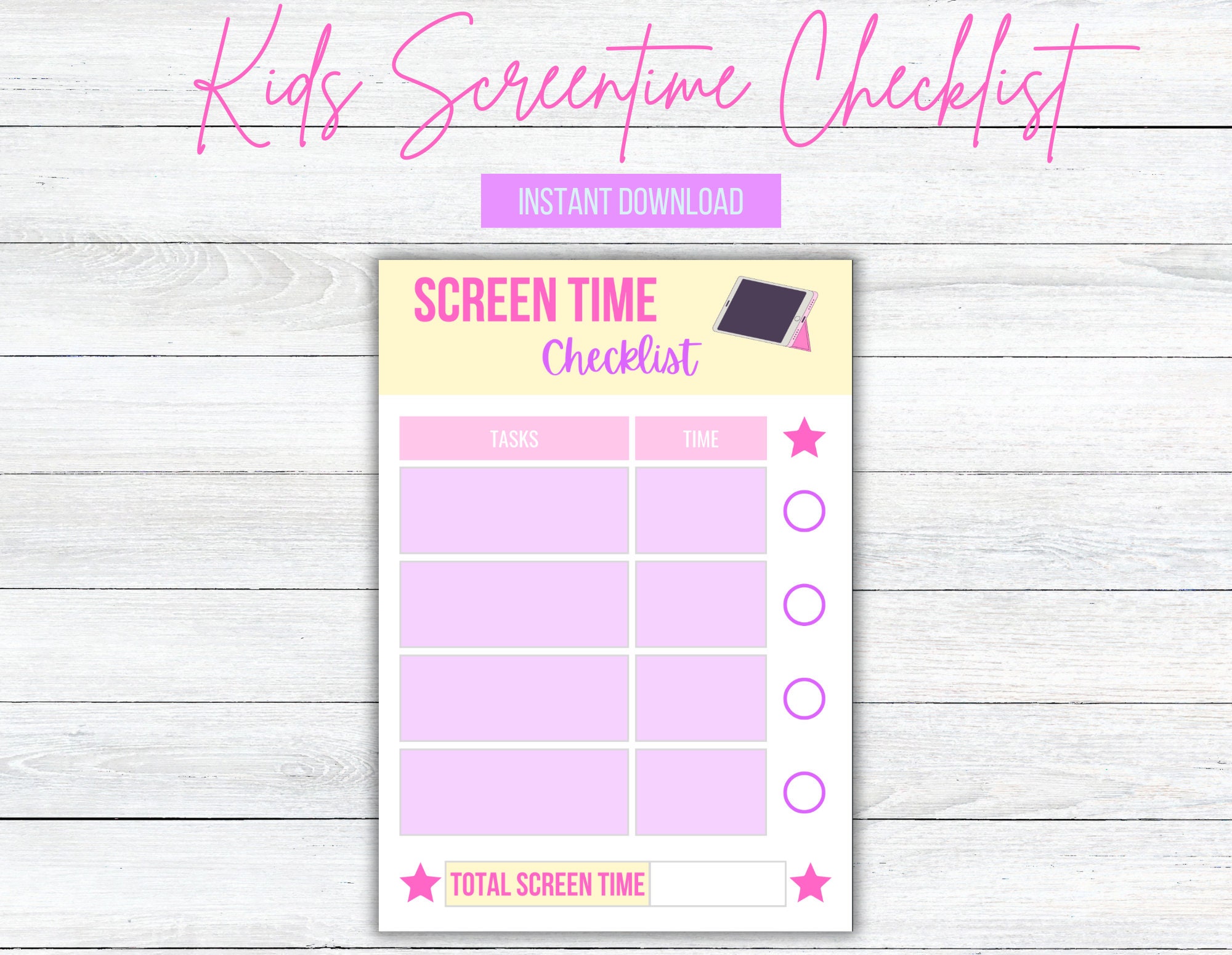 Printable Screen Time Daily Checklist, Weekly Summer Checklist, Summer ...