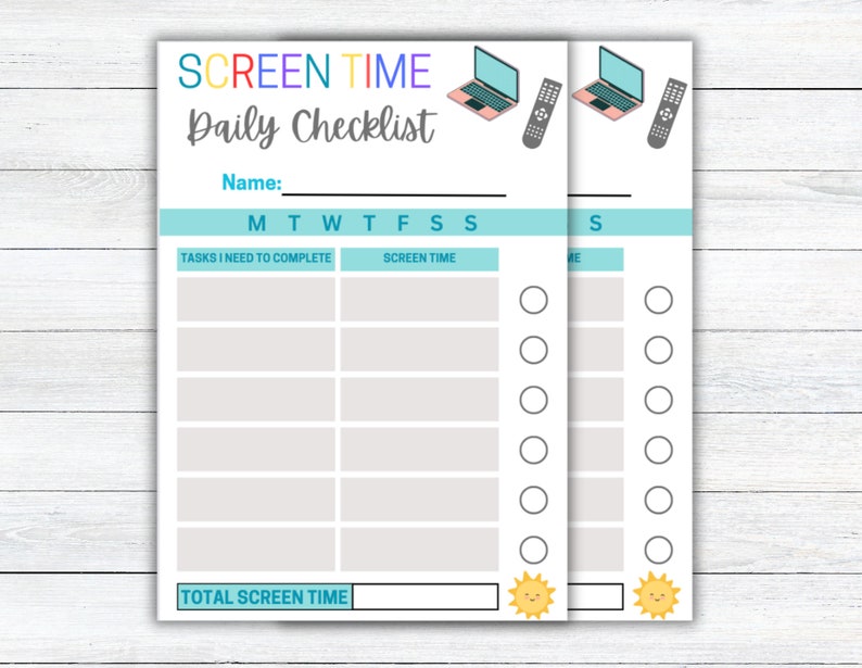 Printable Screen Time Daily Checklist, Weekly Summer Checklist, Summer ...