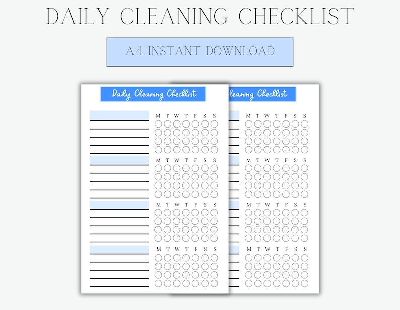 Blue Printable Daily Cleaning Schedule Checklist, Chore Chart Checklist ...