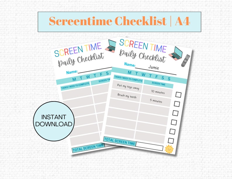 Printable Screen Time Daily Checklist Weekly Summer - Etsy