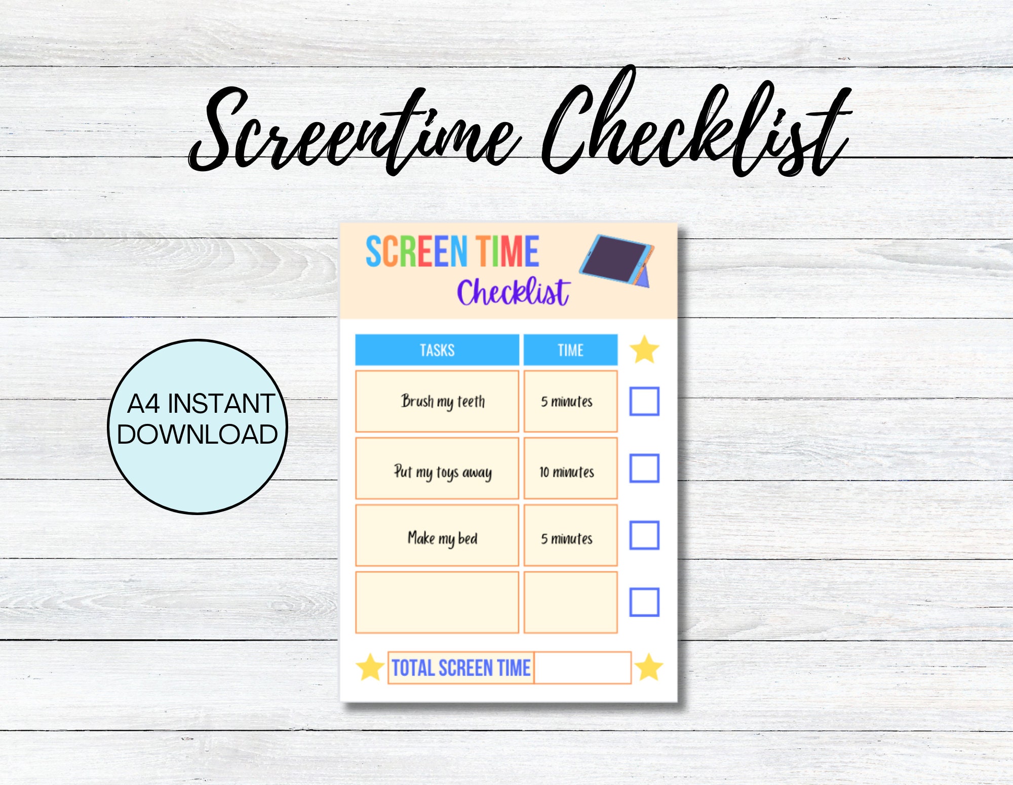 Printable Screen Time Daily Checklist, Weekly Summer Checklist, Summer ...