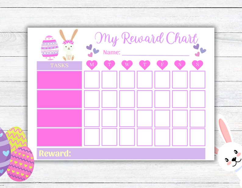 Easter Kids & Toddler Reward Chart Printable, Rainbow, Hearts, Daily ...