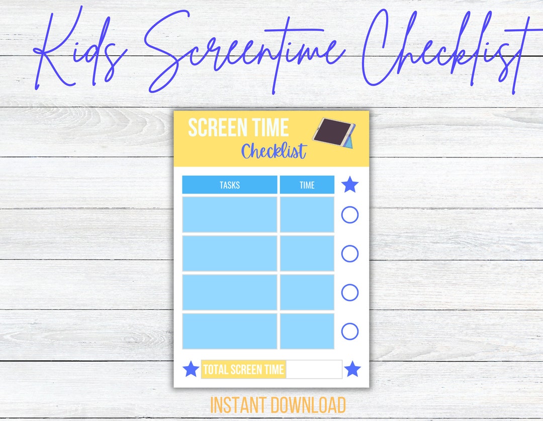 Printable Screen Time Daily Checklist, Weekly Summer Checklist, Summer ...