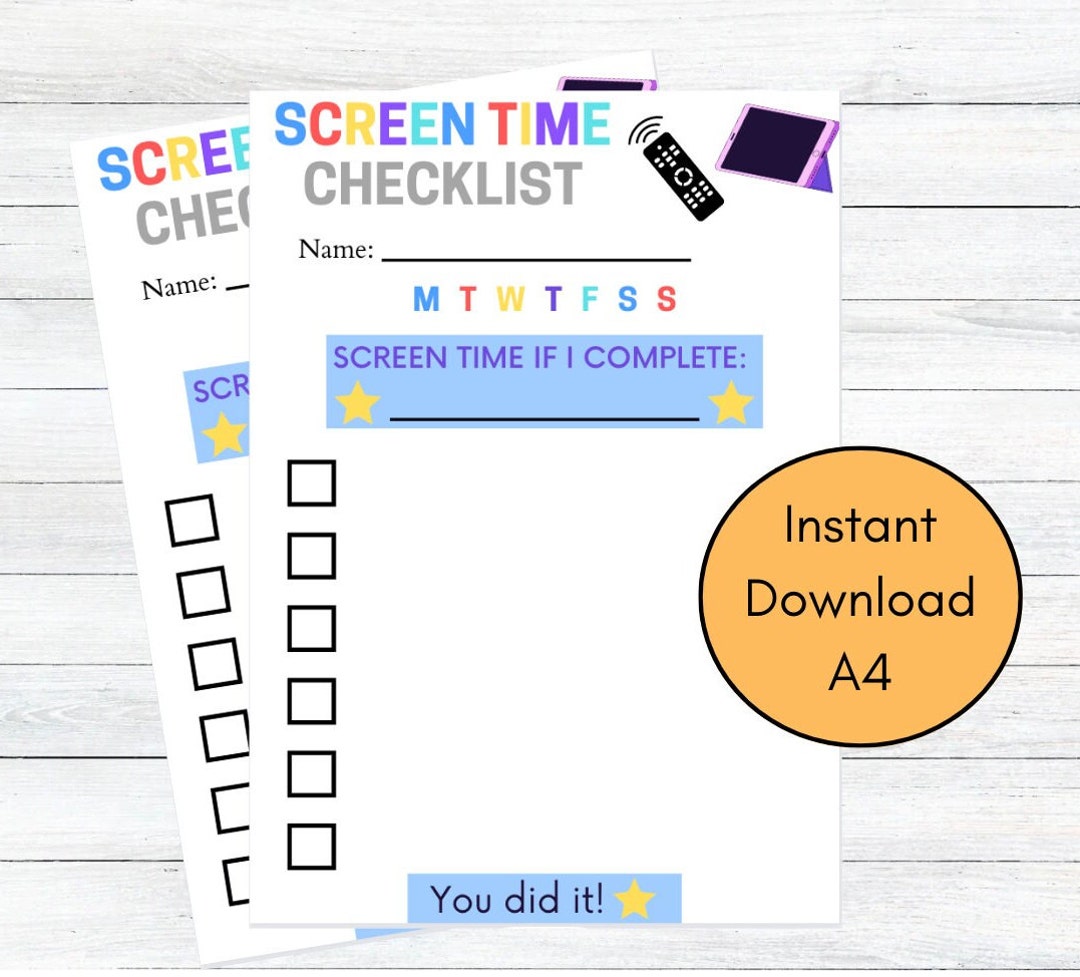 Printable Daily Screen Time Checklist Summer Checklist Chore - Etsy