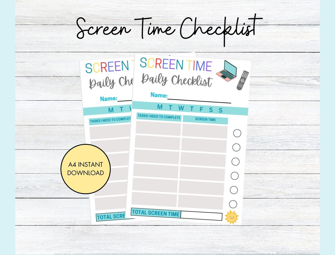 Printable Screen Time Daily Checklist, Weekly Summer Checklist, Summer ...