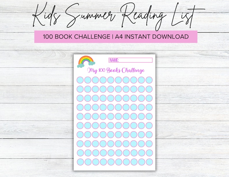 Kids and Toddlers Reading Chart, Rainbow, Summer 100 Book Reading ...