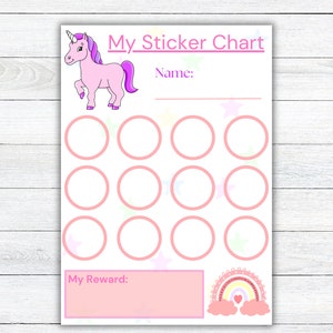 Printable Unicorn Children's Reward Sticker Chart, Rainbow Stars and ...