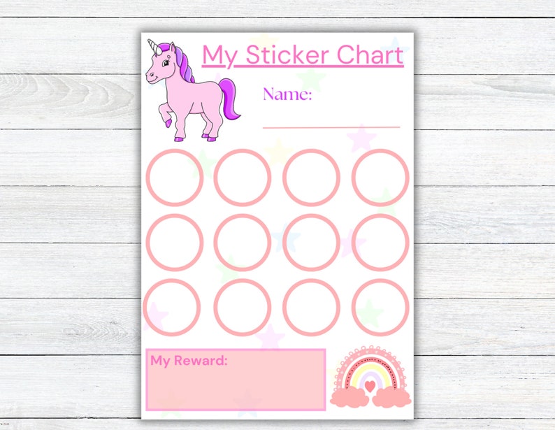 Printable Unicorn Children's Reward Sticker Chart, Rainbow Stars and ...