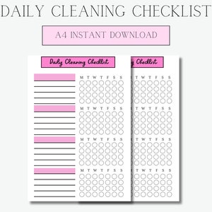Pink Printable Daily Cleaning Schedule Checklist, Chore Chart Checklist ...