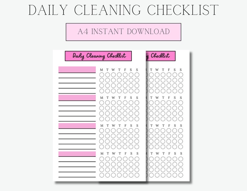 Pink Printable Daily Cleaning Schedule Checklist, Chore Chart Checklist ...