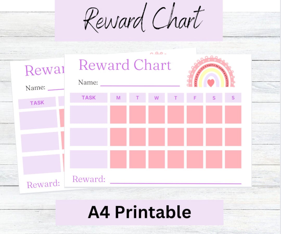 Printable Childrens Reward Chart Chore Chart Rainbow Pink - Etsy