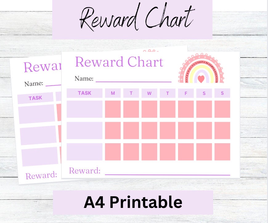 Printable Childrens Reward Chart Chore Chart Rainbow Pink - Etsy