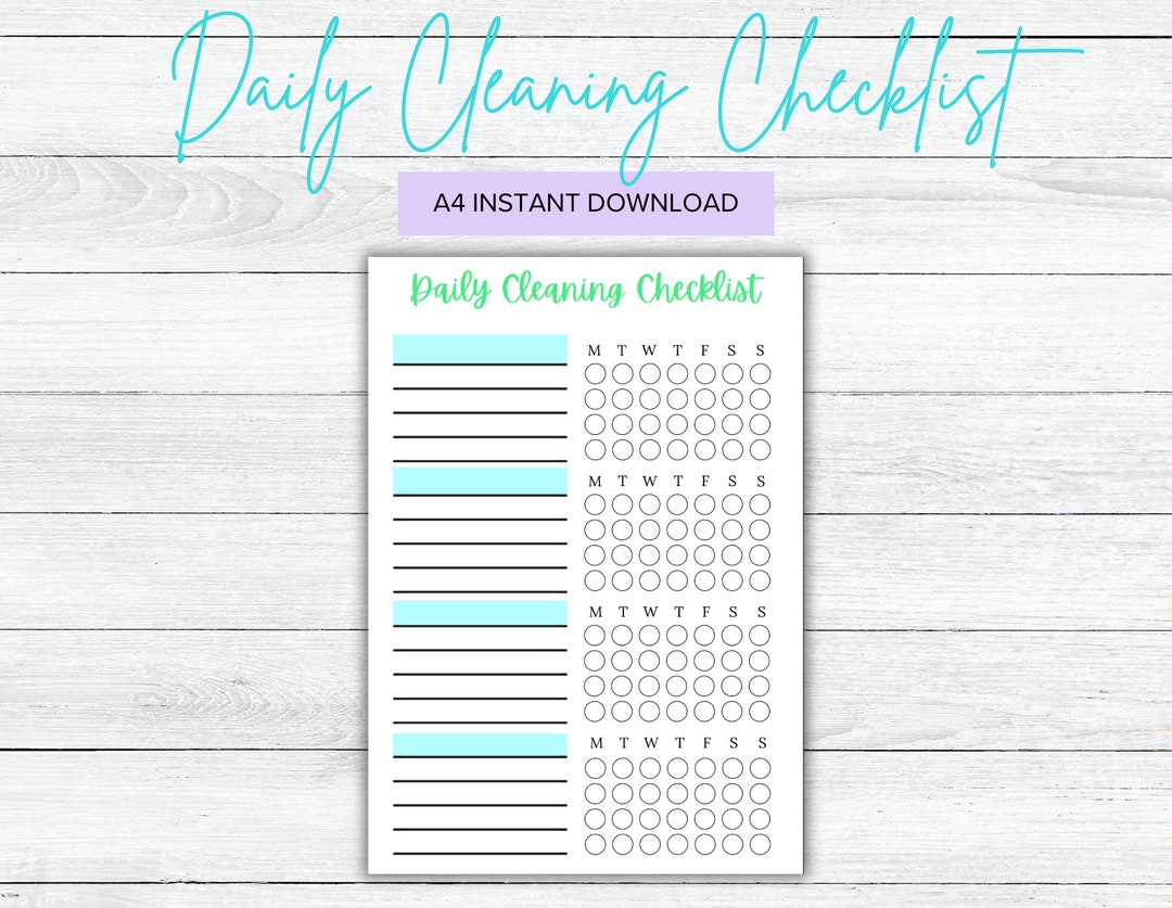 Printable Daily Cleaning Schedule Checklist, Chore Chart Checklist ...