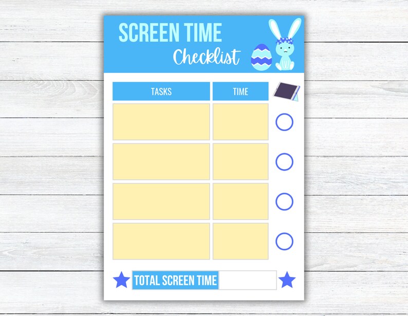 Easter Theme Printable Screen Time Daily Checklist, Weekly Summer ...
