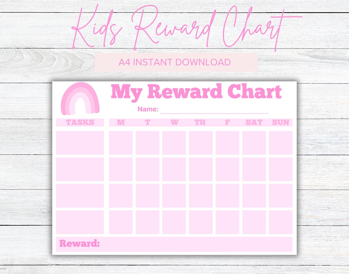 Rainbow Reward Chart Printable, Pink & Pastel, Sticker Reward Chart ...