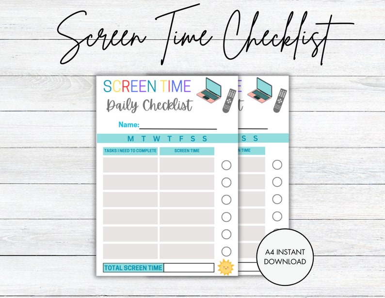 Printable Screen Time Daily Checklist, Weekly Summer Checklist, Summer ...