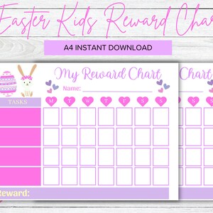 Easter Kids & Toddler Reward Chart Printable, Rainbow, Hearts, Daily ...