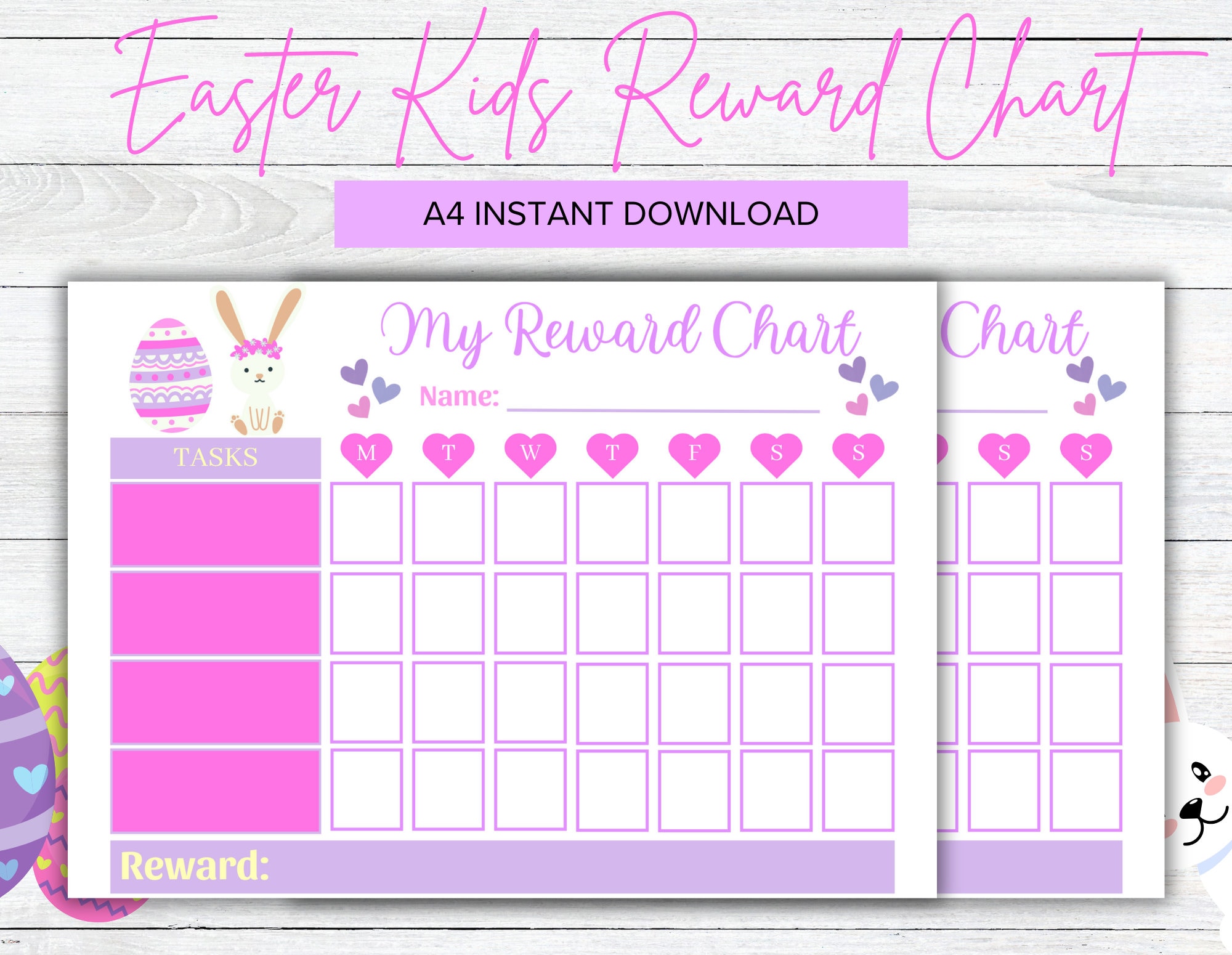 Easter Kids & Toddler Reward Chart Printable, Rainbow, Hearts, Daily ...