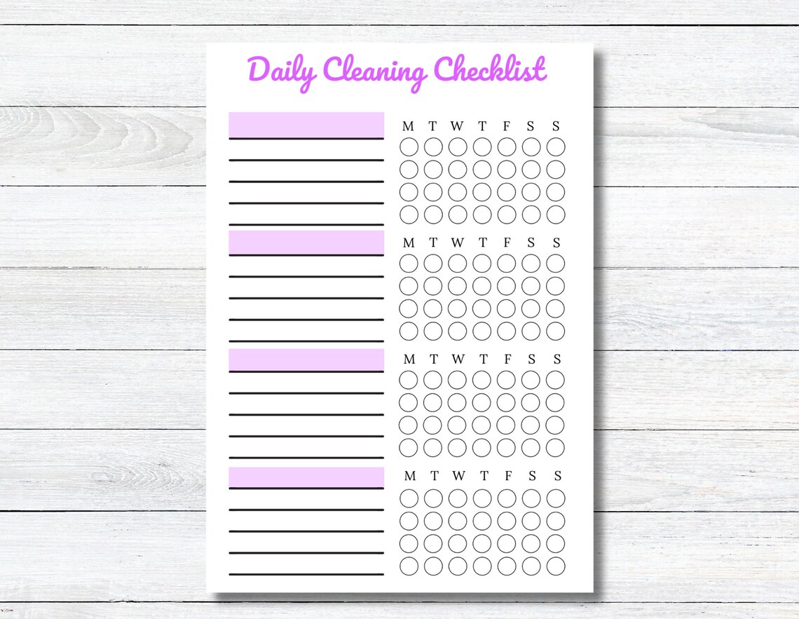 Printable Daily Cleaning Schedule Checklist, Chore Chart Checklist ...