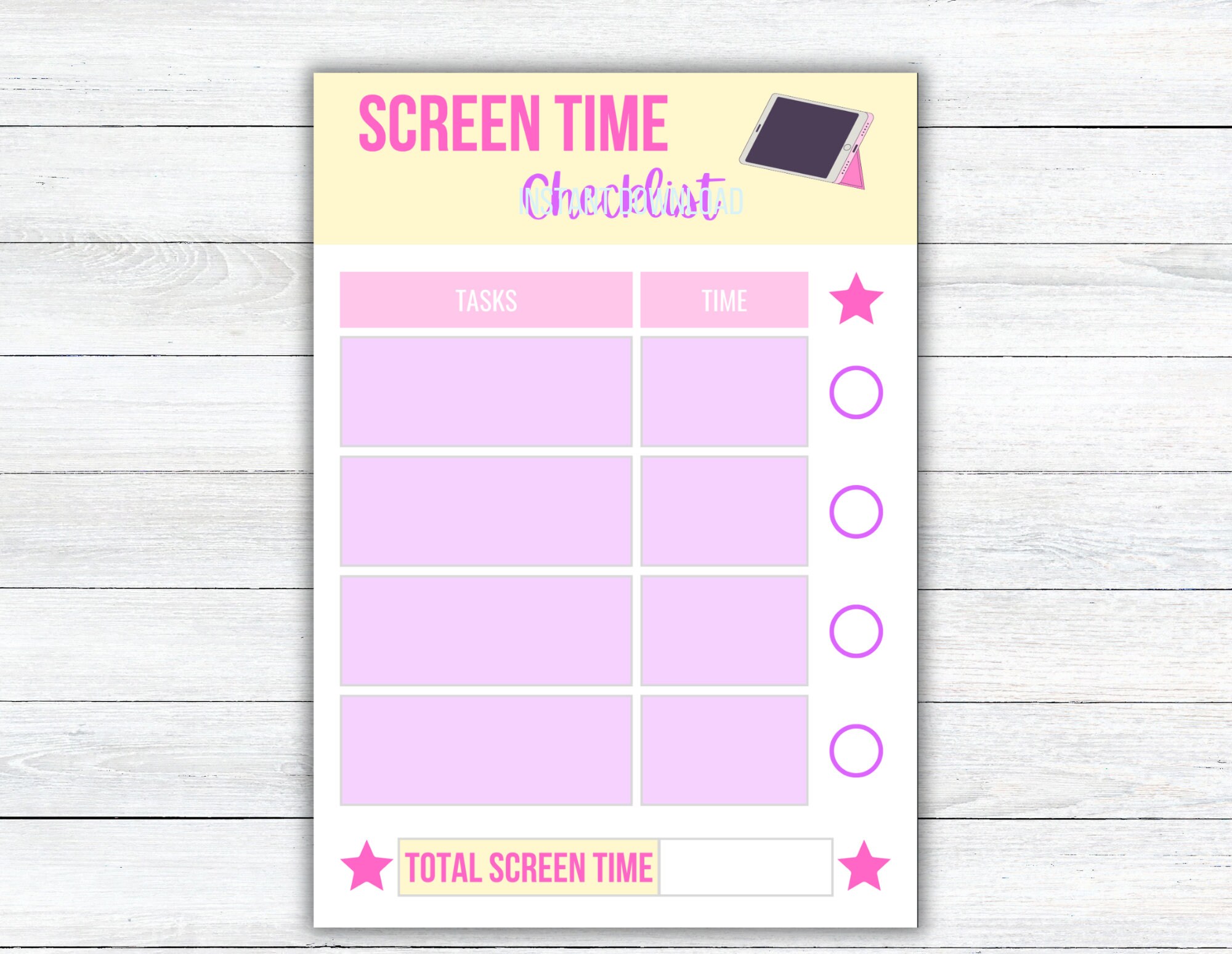 Printable Screen Time Daily Checklist, Weekly Summer Checklist, Summer ...