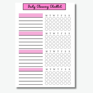 Pink Printable Daily Cleaning Schedule Checklist, Chore Chart Checklist ...