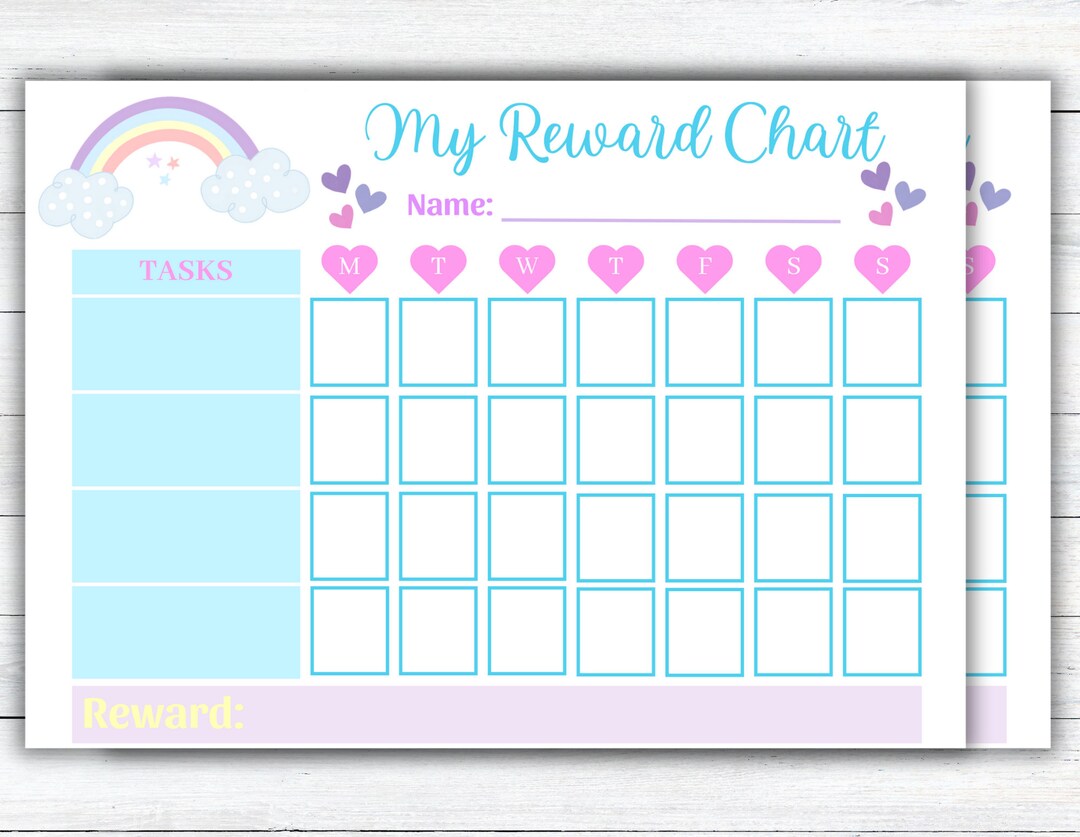 Kids & Toddler Reward Chart Printable, Rainbow, Hearts, Daily Weekly ...