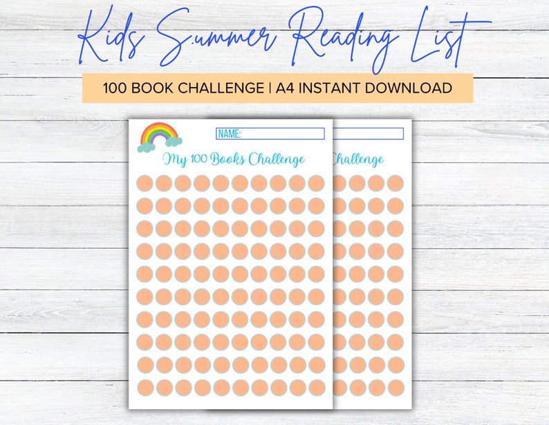 Kids and Toddlers Reading Chart, Rainbow, Summer 100 Book Reading ...