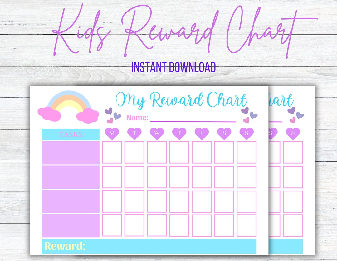 Kids & Toddler Reward Chart Printable, Rainbow, Hearts, Daily Weekly ...