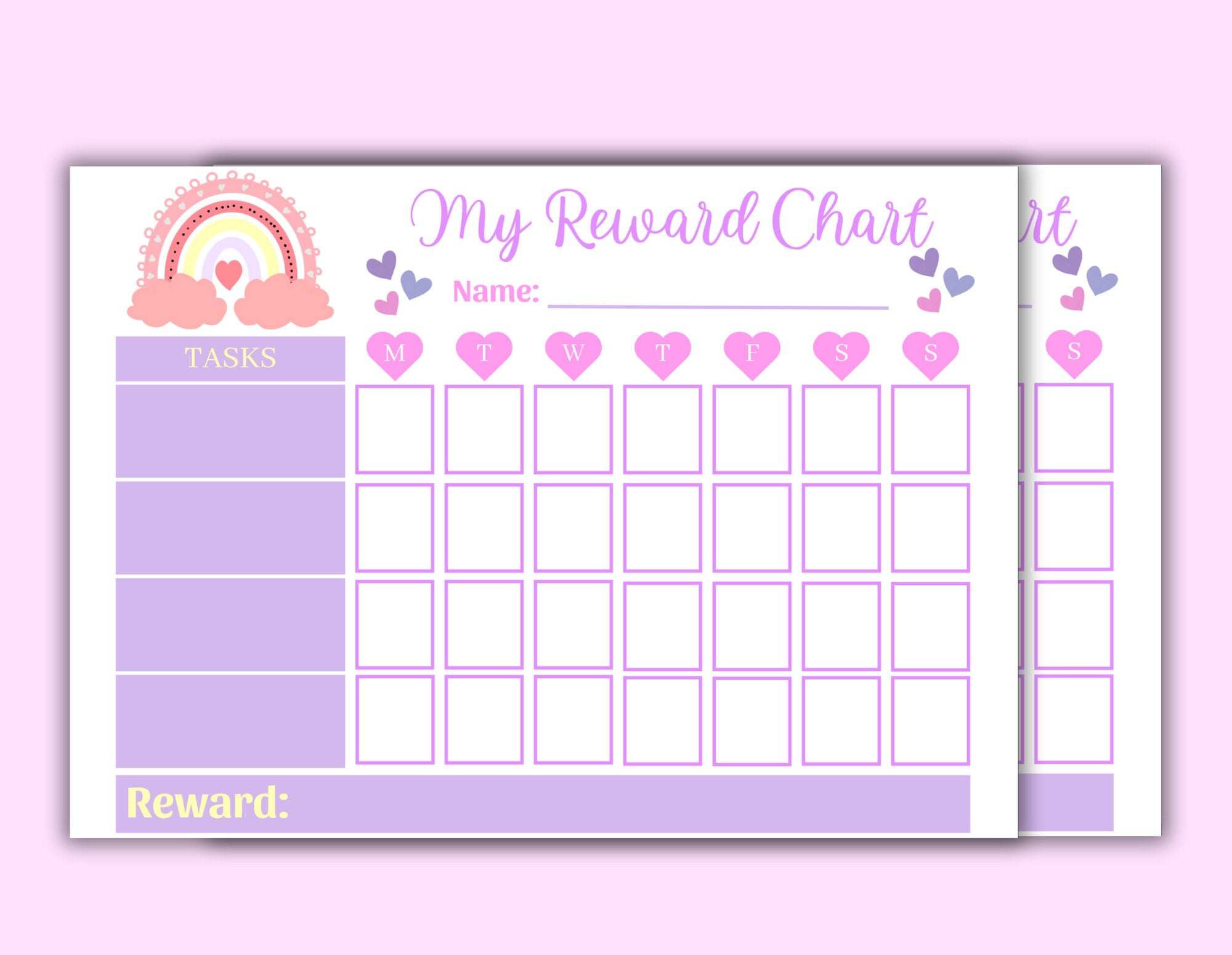 Kids & Toddler Reward Chart Printable, Rainbow, Hearts, Daily Weekly ...