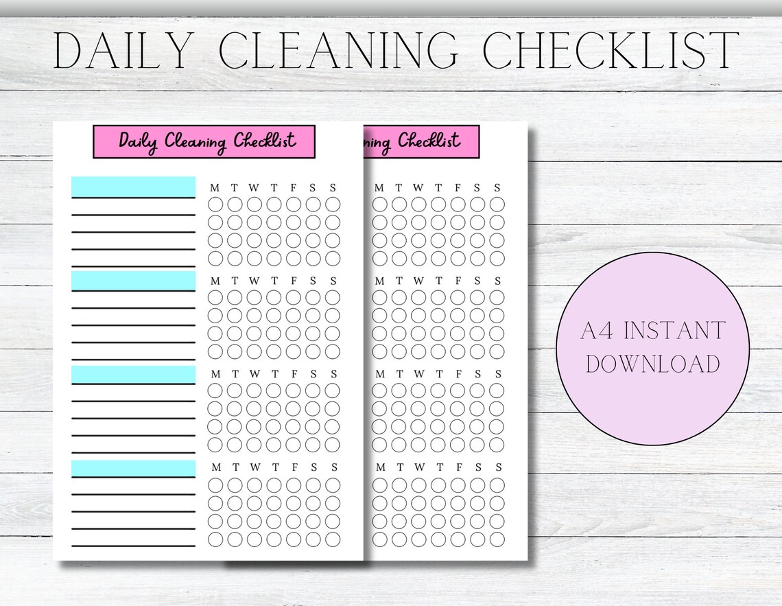 Printable Daily Cleaning Schedule Checklist, Chore Chart Checklist ...