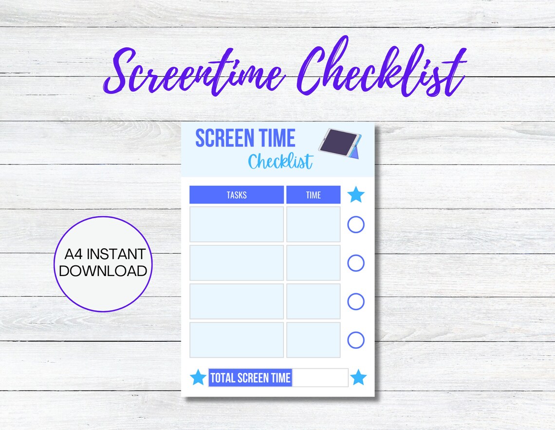 Printable Screen Time Daily Checklist, Weekly Summer Checklist, Summer ...