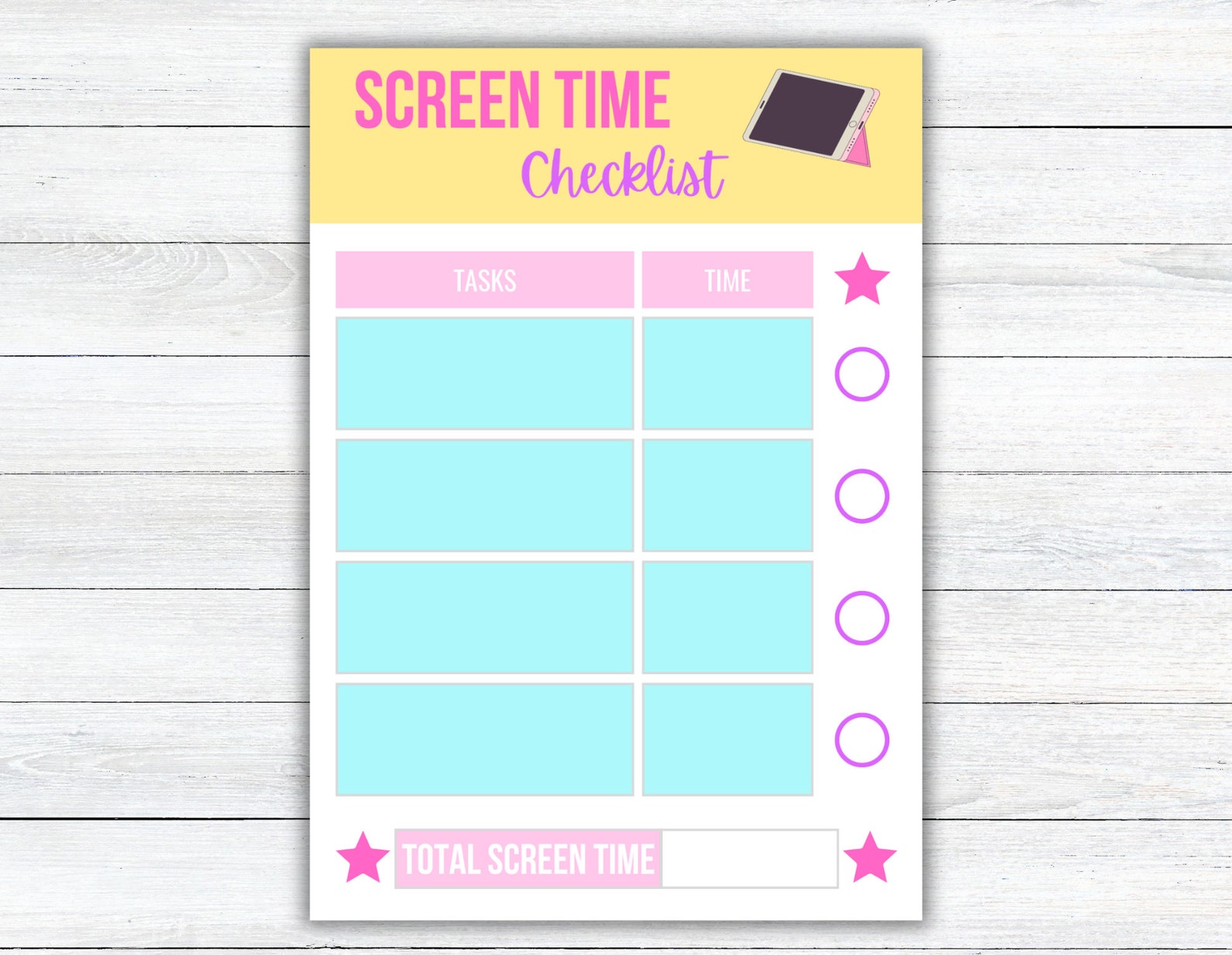 Printable Screen Time Daily Checklist, Weekly Summer Checklist, Summer ...