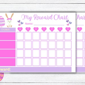 Easter Kids & Toddler Reward Chart Printable, Rainbow, Hearts, Daily ...